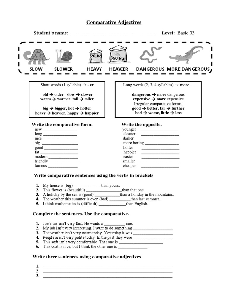 Comparative Adjectives-Worksheet | PDF | Grammar | Syntactic Relationships
