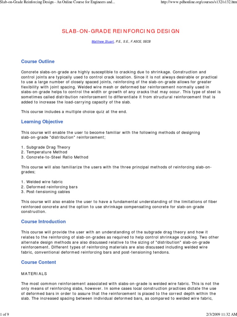 Slab-On-Grade Reinforcing Design | PDF | Prestressed Concrete ...