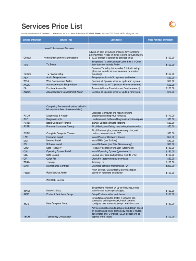Home Entertainment & IT Services Pricing | PDF | Computer Hardware ...