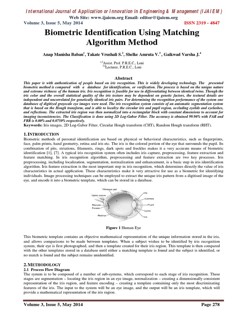 Biometric Identification Using Matching Algorithm Method | PDF | Biometrics | Coordinate System