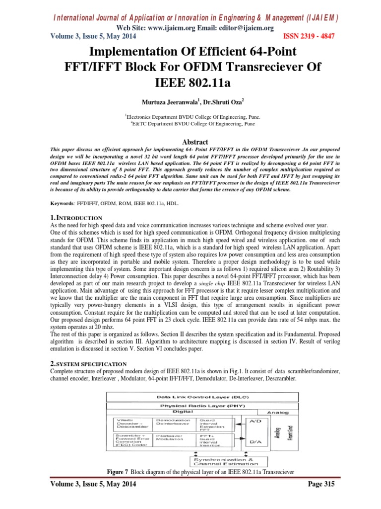 Implementation of Efficient 64-Point FFT/IFFT Block For OFDM Transreciever of IEEE 802.11a | PDF ...