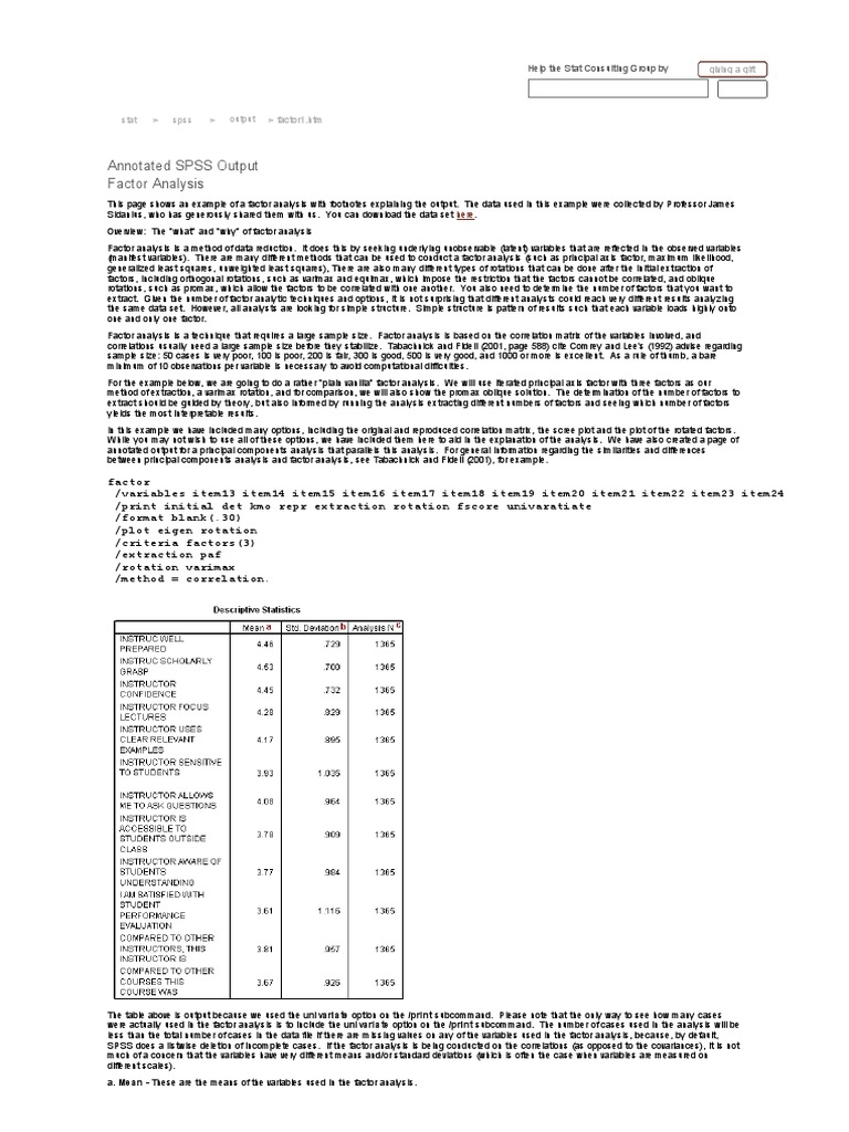 Annotated SPSS Output_ Factor Analysis | Factor Analysis | Variance Annotated SPSS Output_ Factor Analysis | Factor Analysis | Variance
