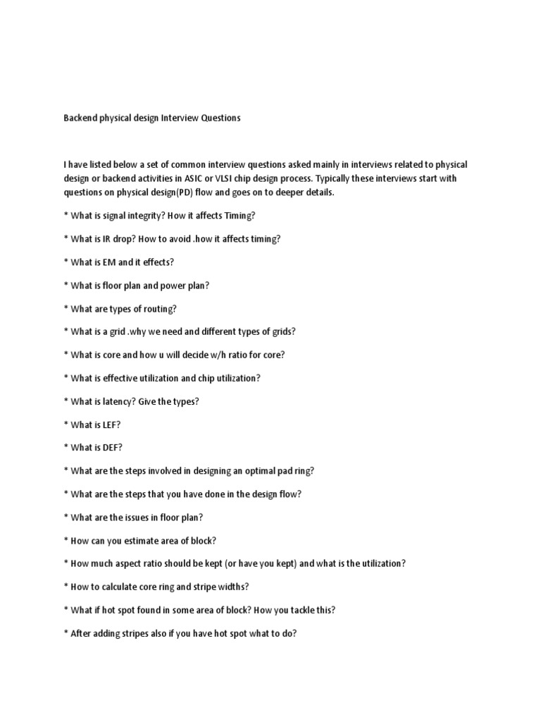 Physical Design Interview Questions | PDF | Field Effect Transistor ...