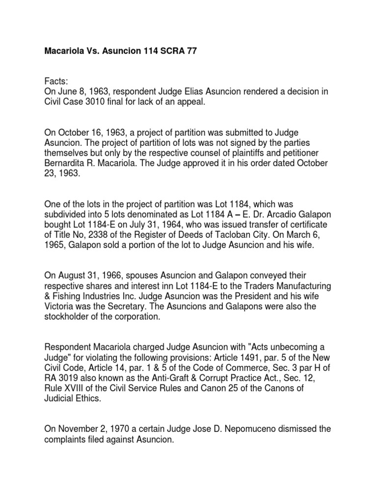 Macariola v. Asuncion Case Summary | PDF | Sovereignty | Lawsuit