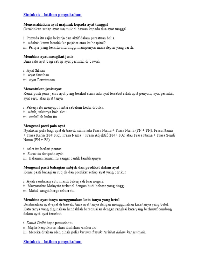 Latihan Sintaksis | PDF