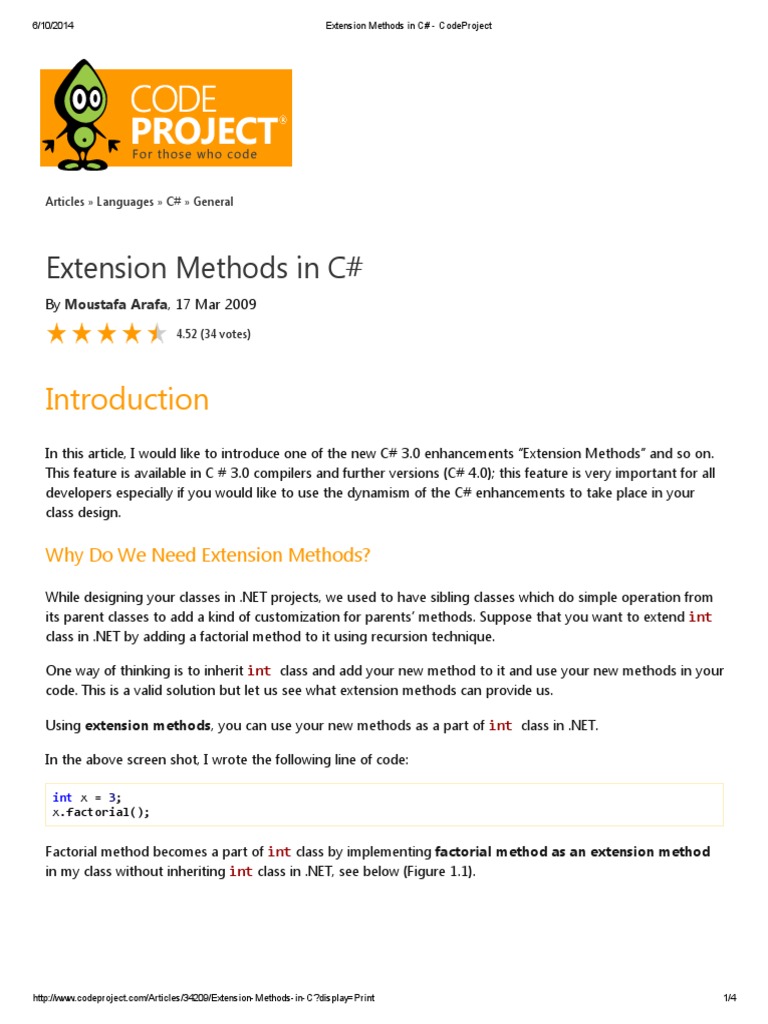 Extension Methods In C Codeproject Pdf Method Computer Programming C Sharp