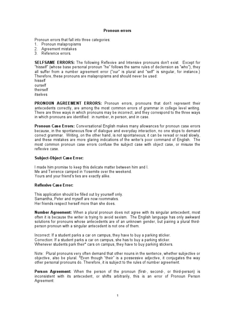 Pronoun Errors | PDF | Pronoun | Syntax