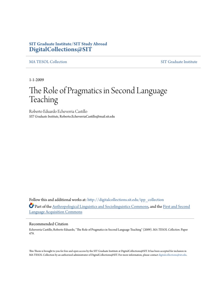 The Role of Pragmatics in Second Language Teaching PDF | PDF | English ...