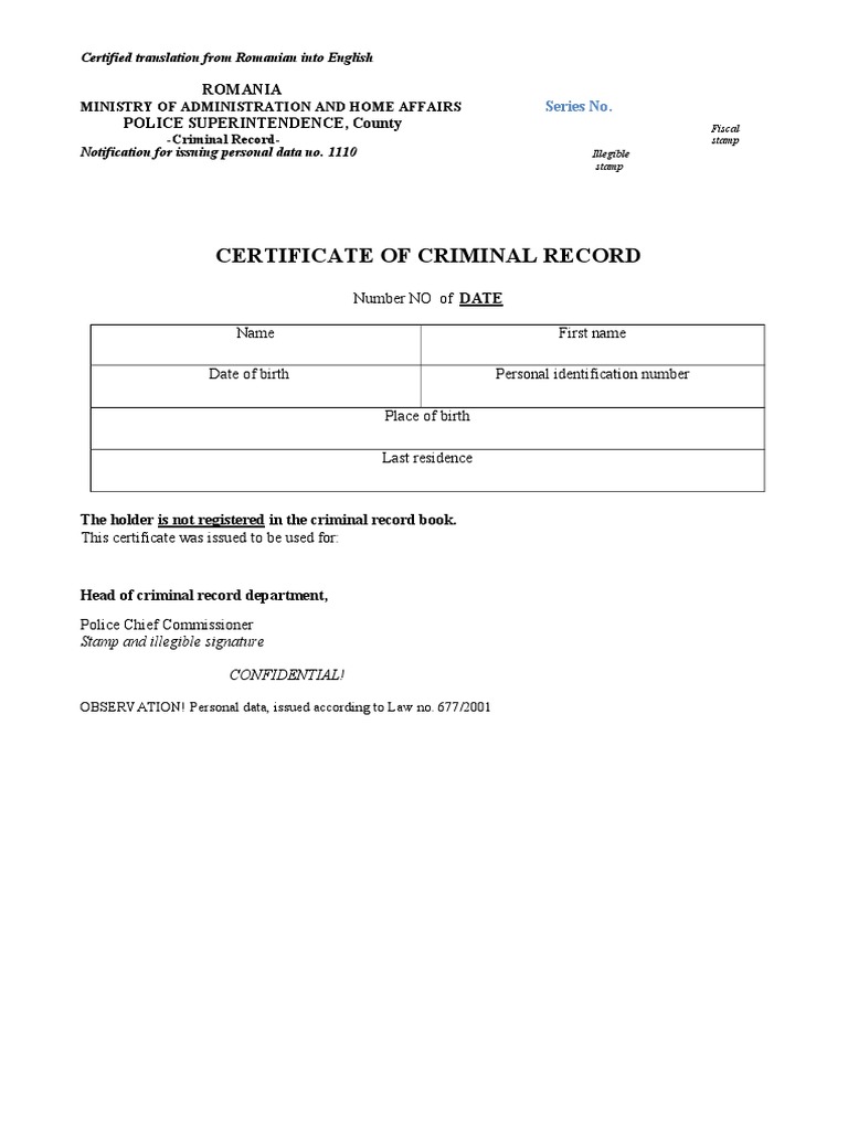 Model Criminal Record | PDF