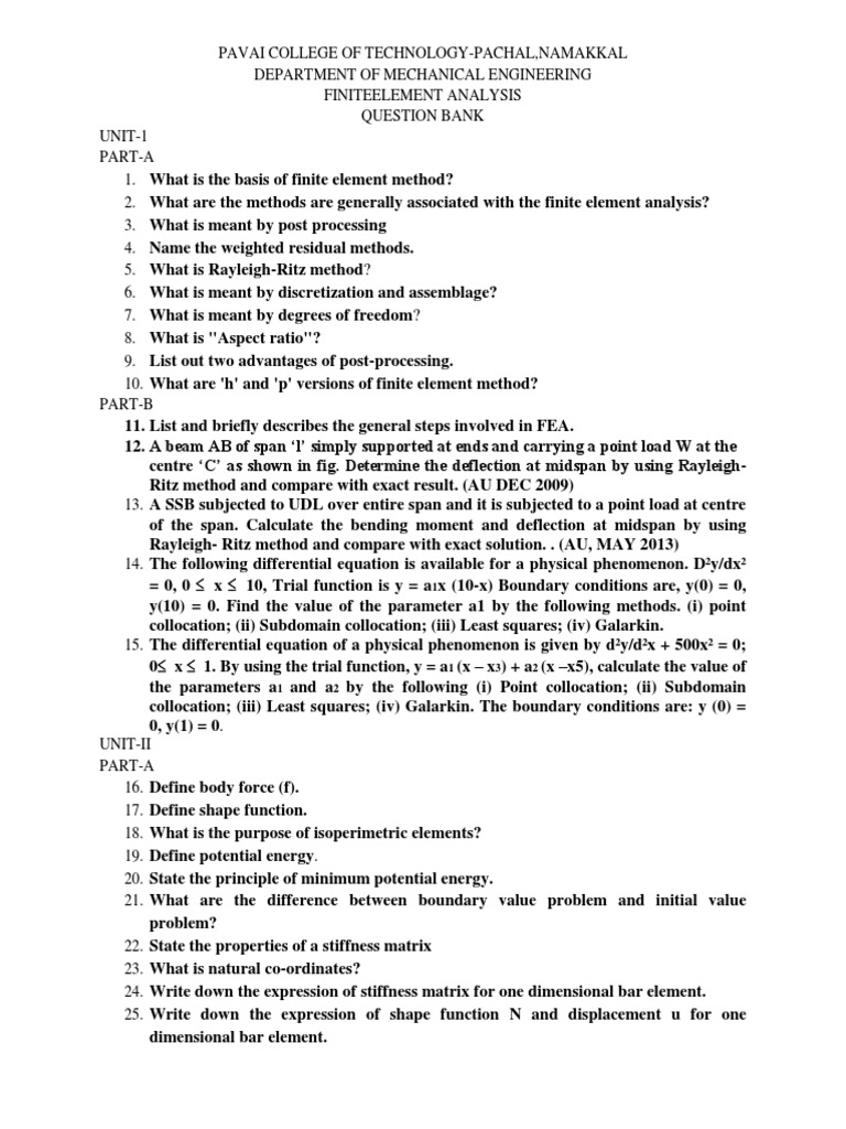 FEA Question Bank | PDF | Finite Element Method | Fluid Mechanics