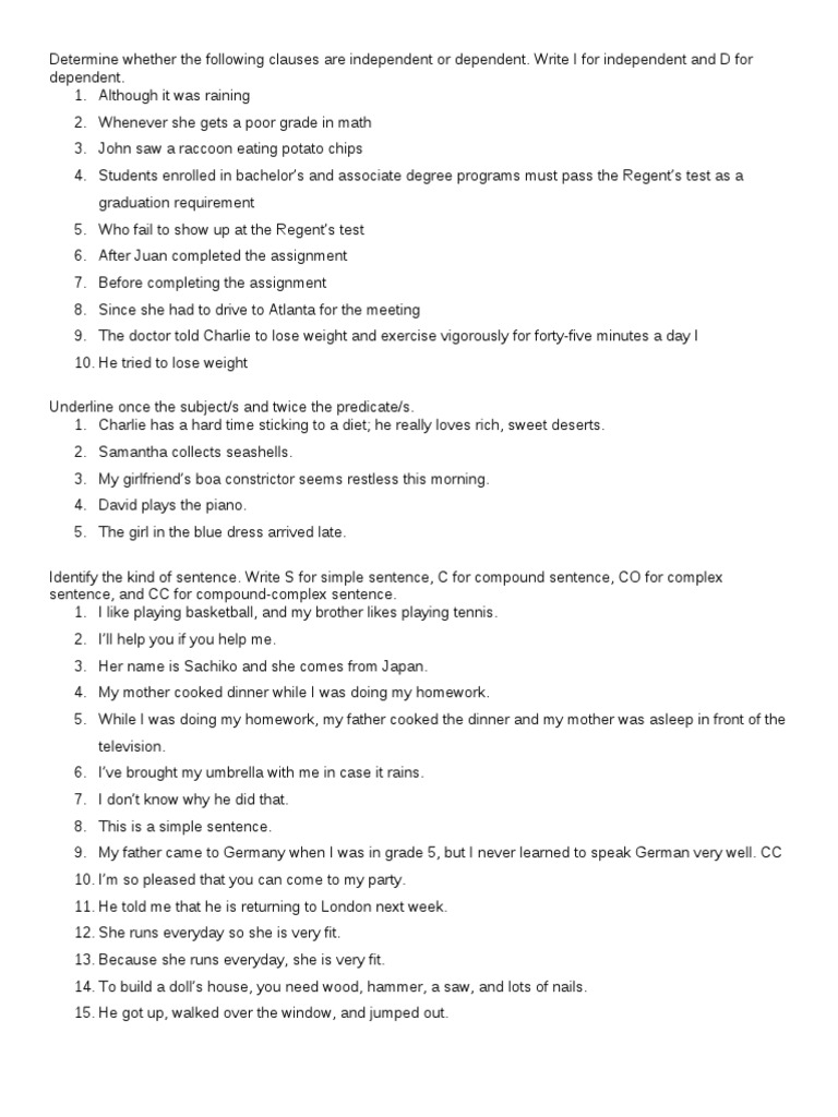 Clauses Identification Exercises | PDF