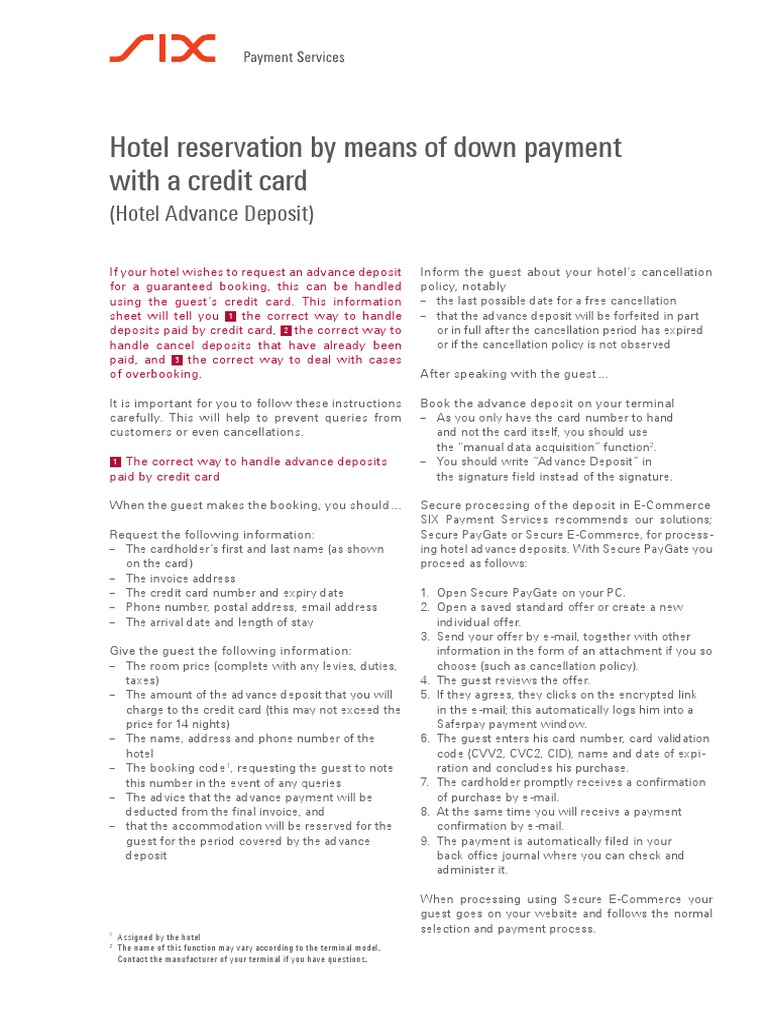 Hotel Advance Deposit | Payment Card Industry Data Security Standard ...