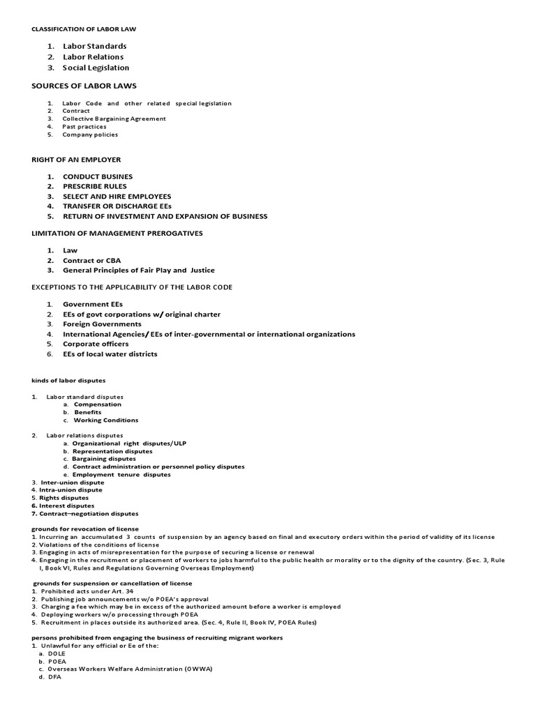 Sources of Labor Laws: 1. Labor Standards 2. Labor Relations 3. Social ...