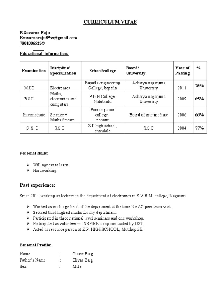 Lecturer CV: Gouse Baig | PDF | Foreign Language Studies | Teaching ...