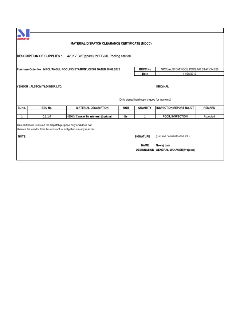 MDCC Format - PGCIL | PDF | Business