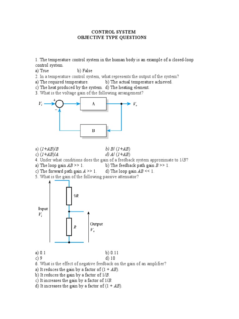Control System Quiz | PDF | Control Theory | Steady State