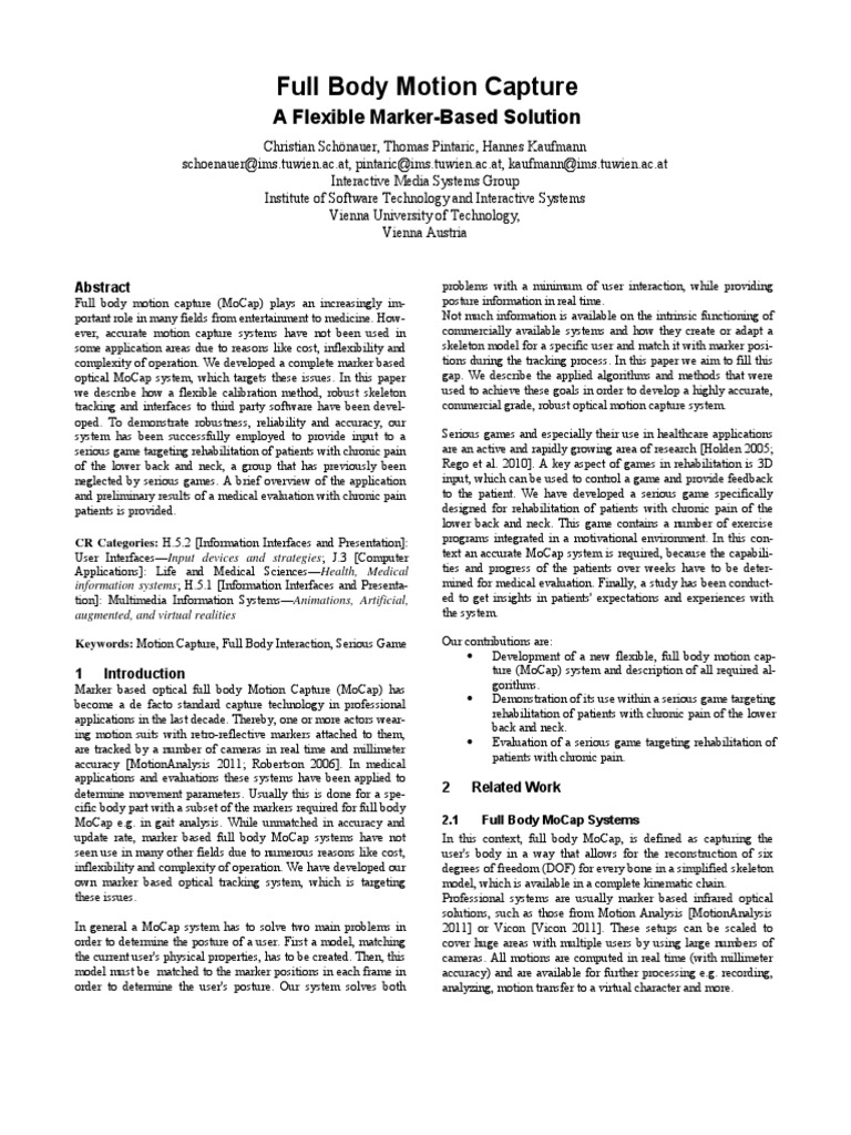 Full Body Motion Capture: A Flexible Marker-Based Solution | PDF ...