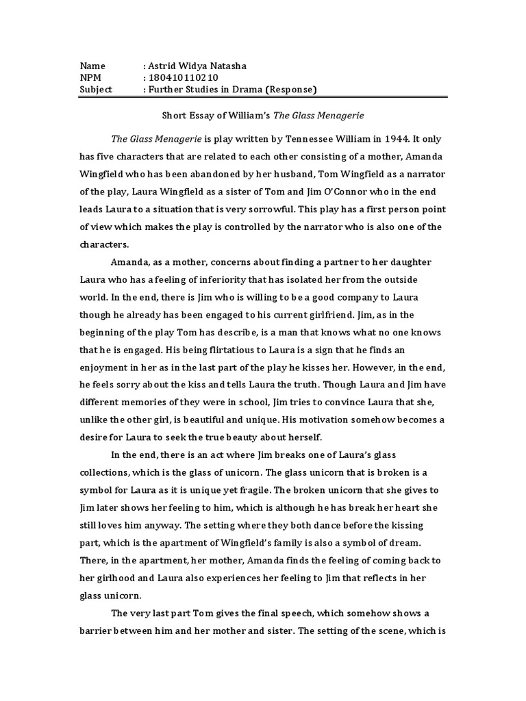 Analysis of The Glass Menagerie Themes | PDF | Mystery, Thriller ...