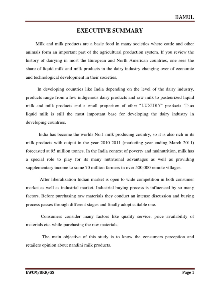 A Study On BAMUL (Comsumer Perception) | PDF | Dairy | Dairy Farming