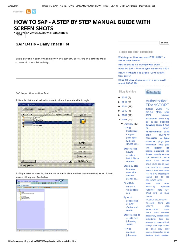 A Step by Step Manual Guide With Screen Shots - Sap Basis - Daily Check ...