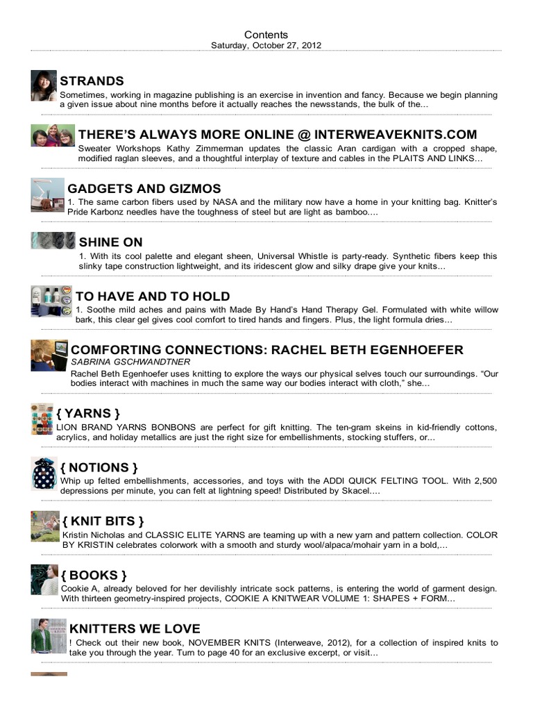 Interweave Knits Winter 2012 | PDF | Knitting | Yarn