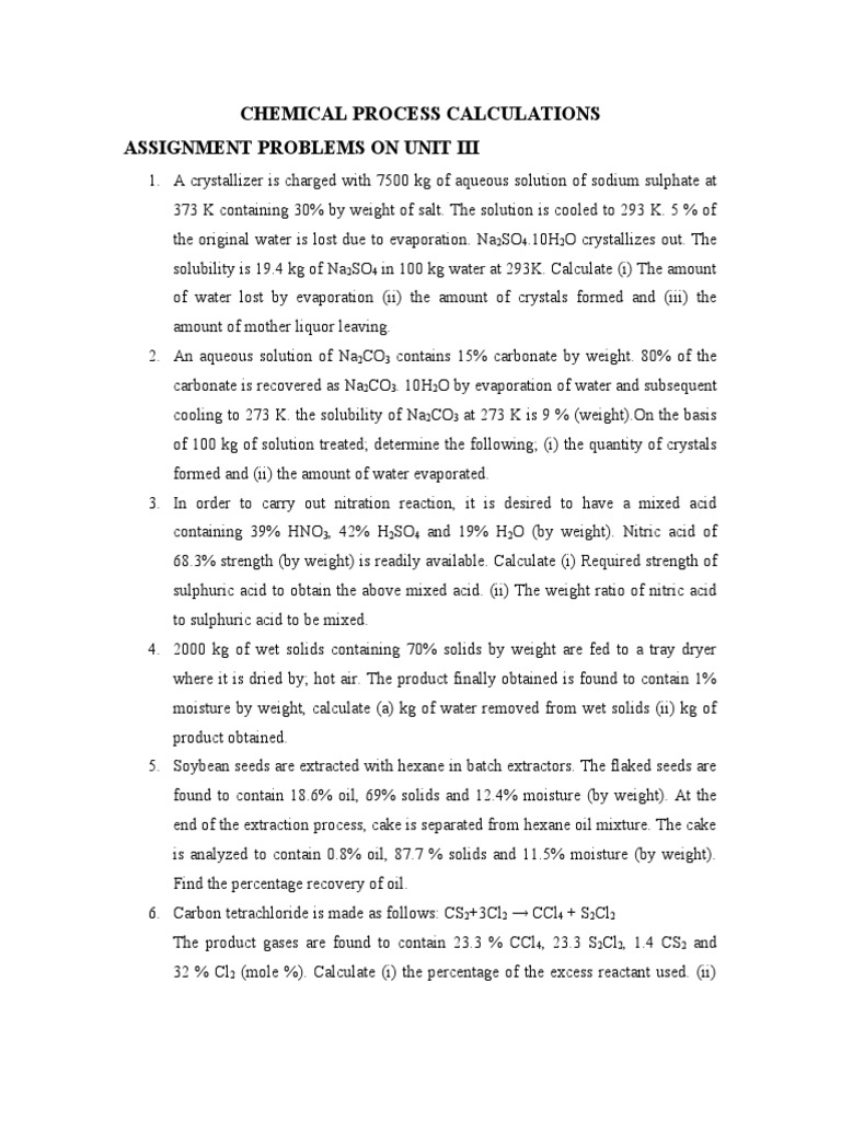 CHEMICAL PROCESS CALCULATIONS ASSIGNMENT | PDF | Chemical Reactor ...