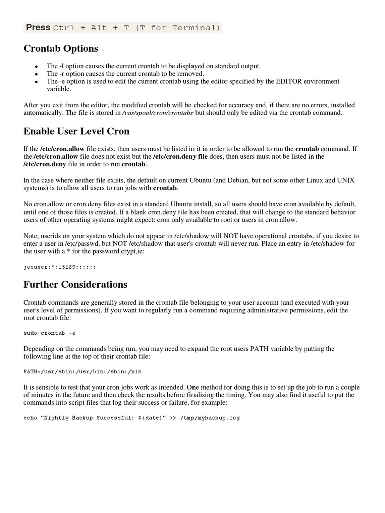 Crontab Guide for Linux Users | PDF | Ubuntu (Operating System) | Superuser