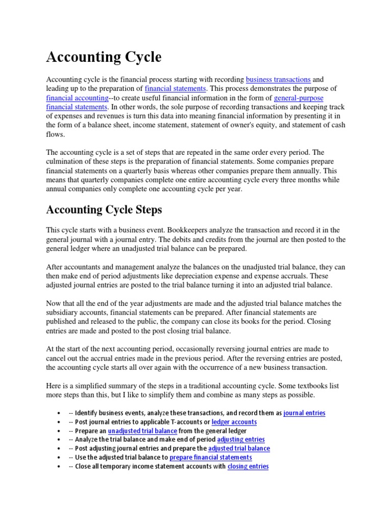 Accounting Cycle, Entries and Concept | PDF | Debits And Credits | Deferral