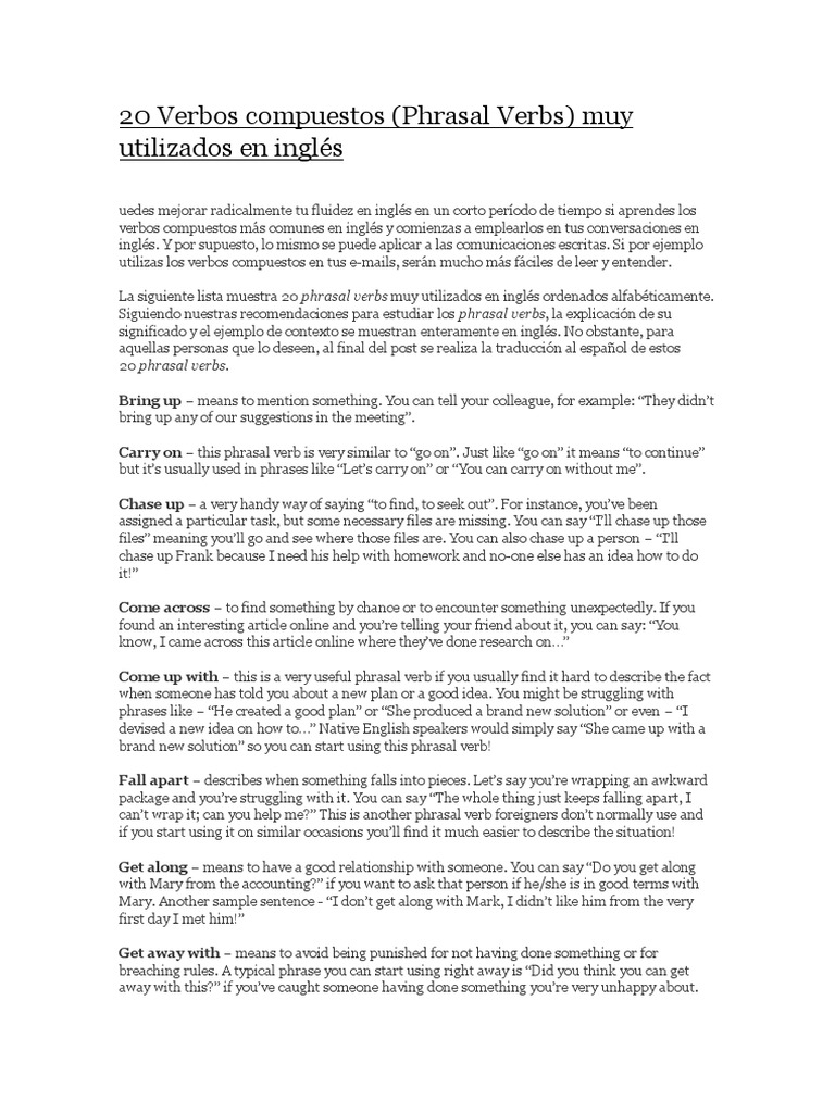 20 Verbos Compuestos | PDF | Phrase | English Language