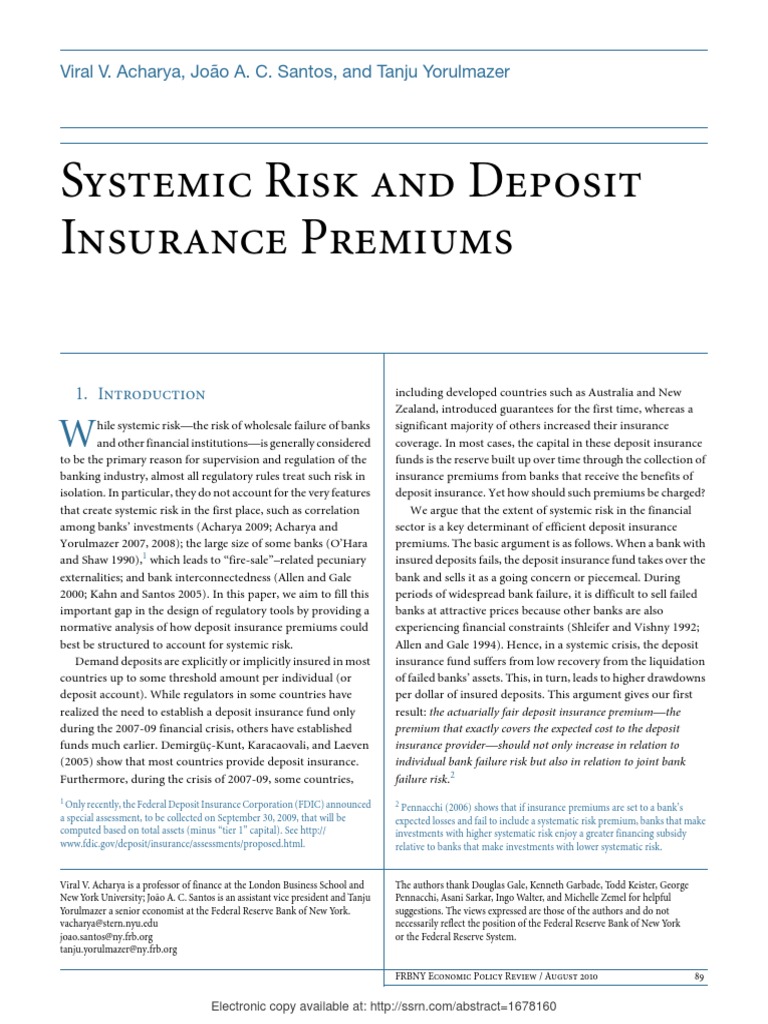 Systemic Risk and Deposit Insurance Premiums | PDF | Federal Deposit ...