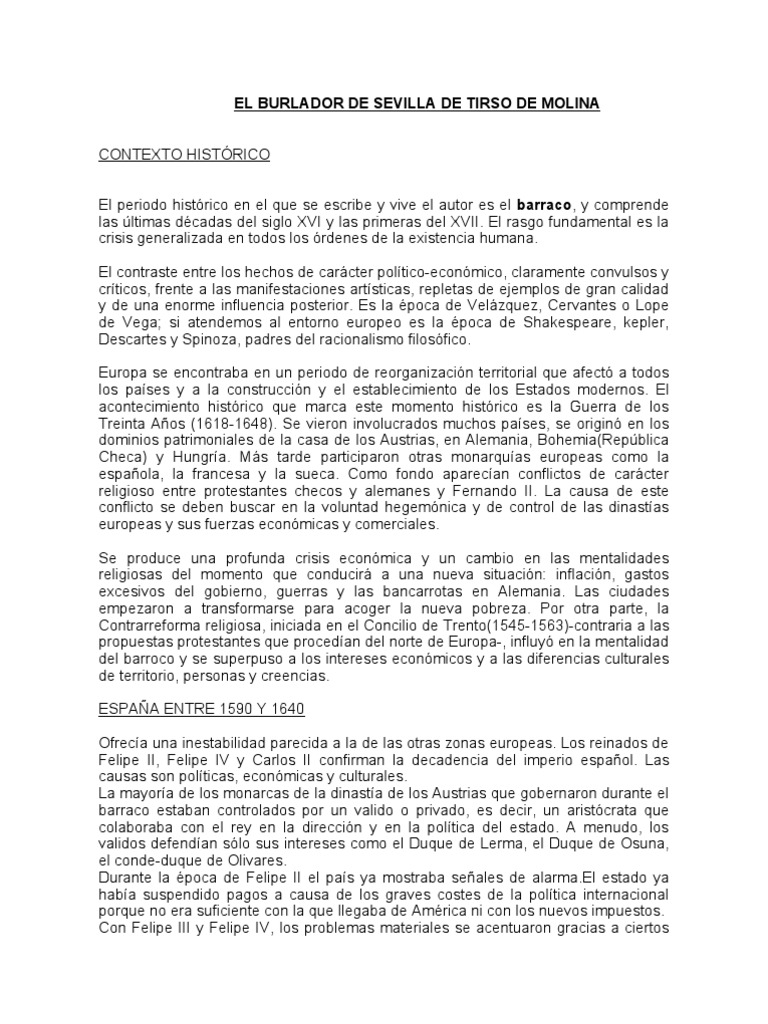 El Burlador de Sevilla de Tirso de Molina | PDF | Teatro | Imperio español