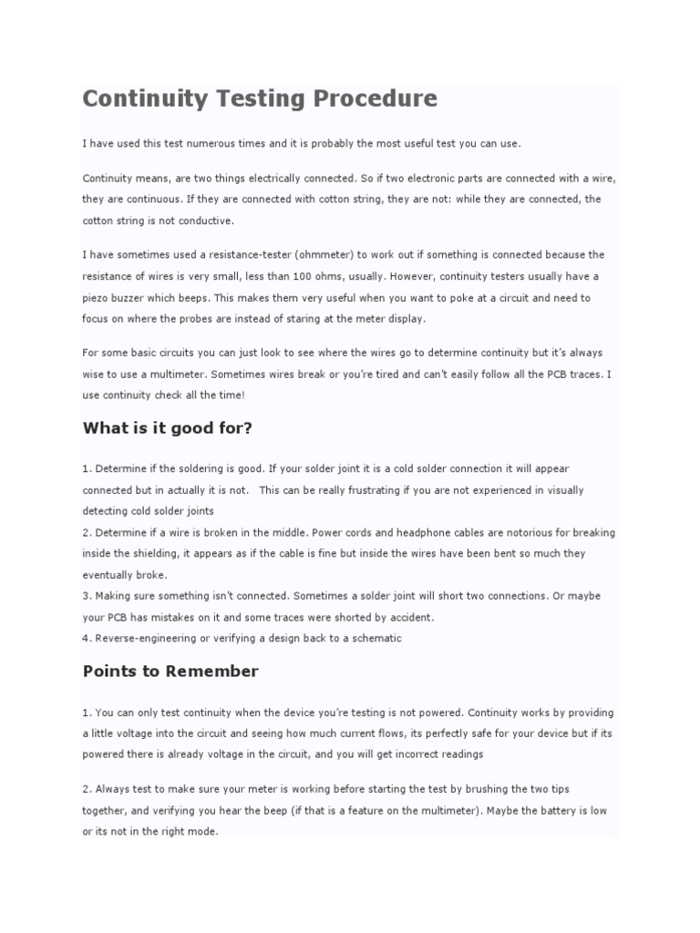 Continuity Testing Procedure-Nota Utk Pelajar | PDF | Electrical ...