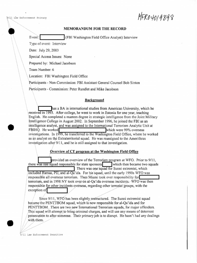Memorandum For The Record: Background | PDF | Intelligence Analysis ...