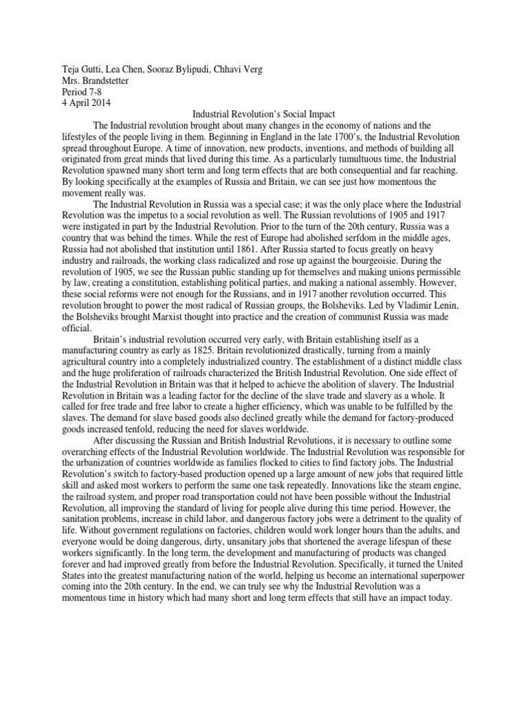 Essay On The Industrial Revolution | PDF | Industrial Revolution | Factory
