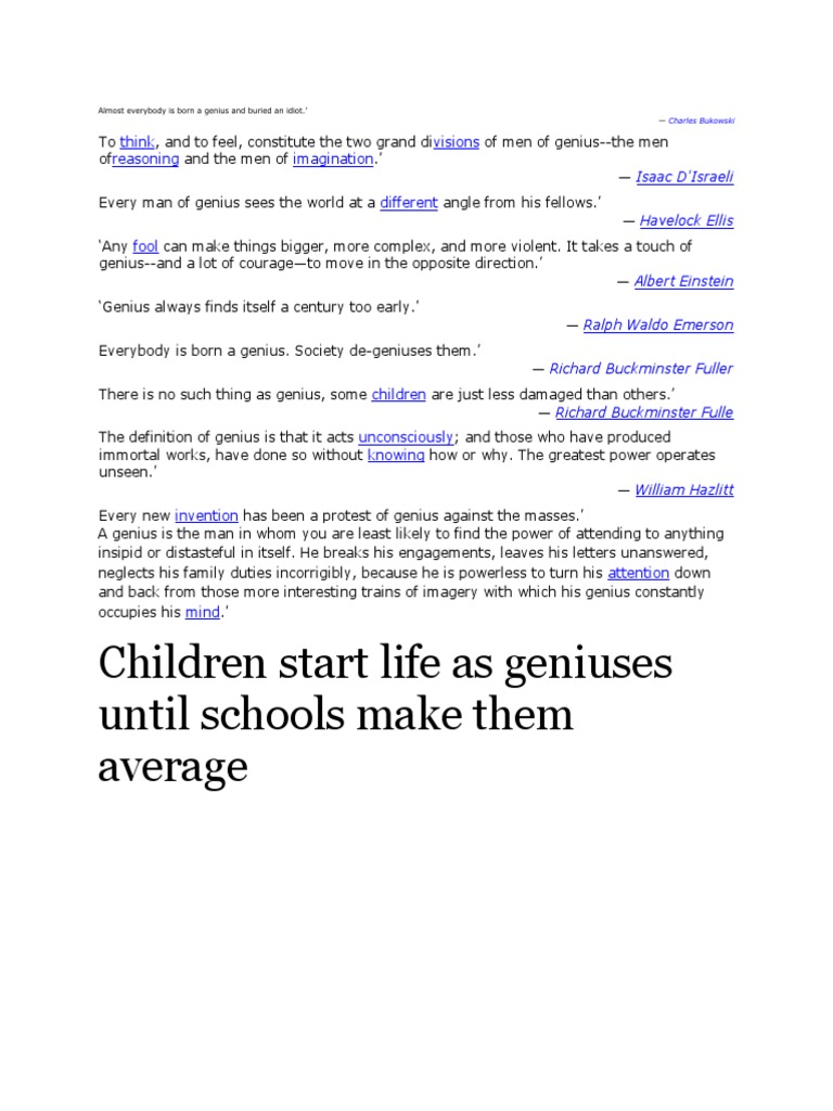 Almost Everybody Is Born A Genius and Buried An Idiot | PDF ...