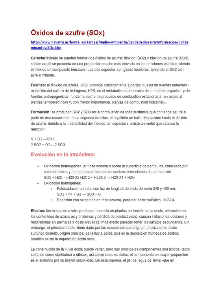 Óxidos de Azufre | PDF | Dióxido de azufre | Azufre