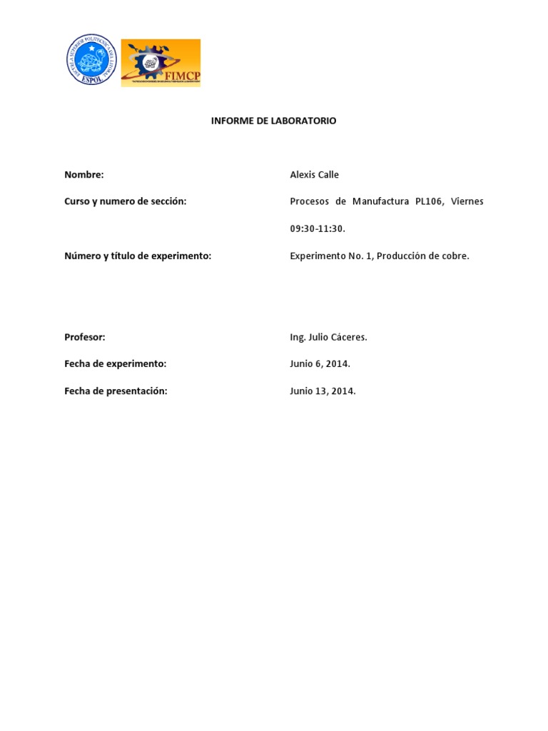 Informe 1 - Lab. Procesos Manufactura | Descargar gratis PDF | Cobre | Electroquímica