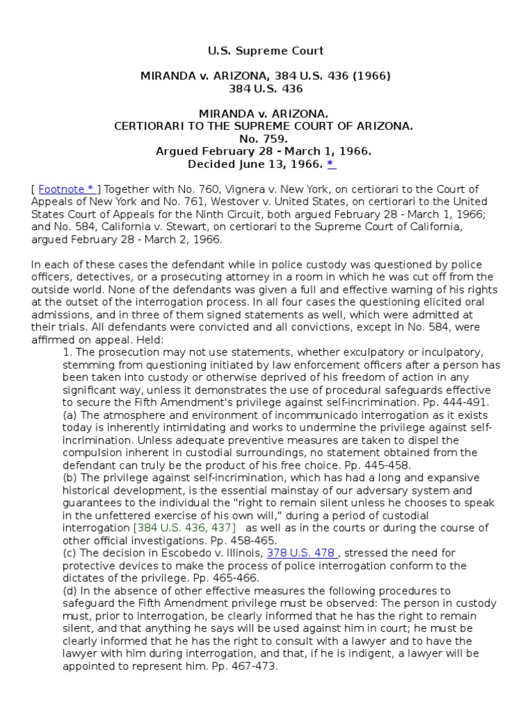 Miranda Rights | PDF | Miranda V. Arizona | Miranda Warning