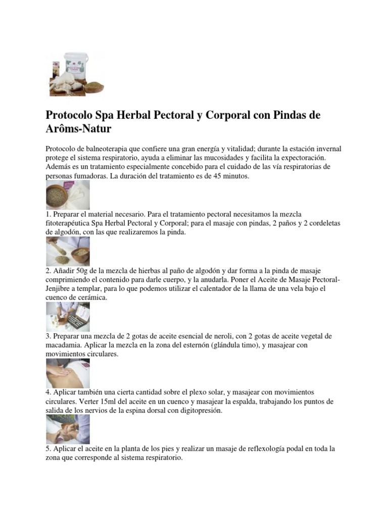 Protocolo Spa Herbal Pectoral y Corporal Con Pindas de Arôms | PDF | Masaje | Sistema respiratorio