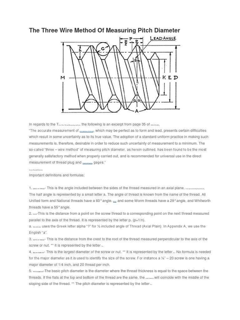 The Three Wire Method of Measuring Pitch Diameter | Screw | Mechanical ...