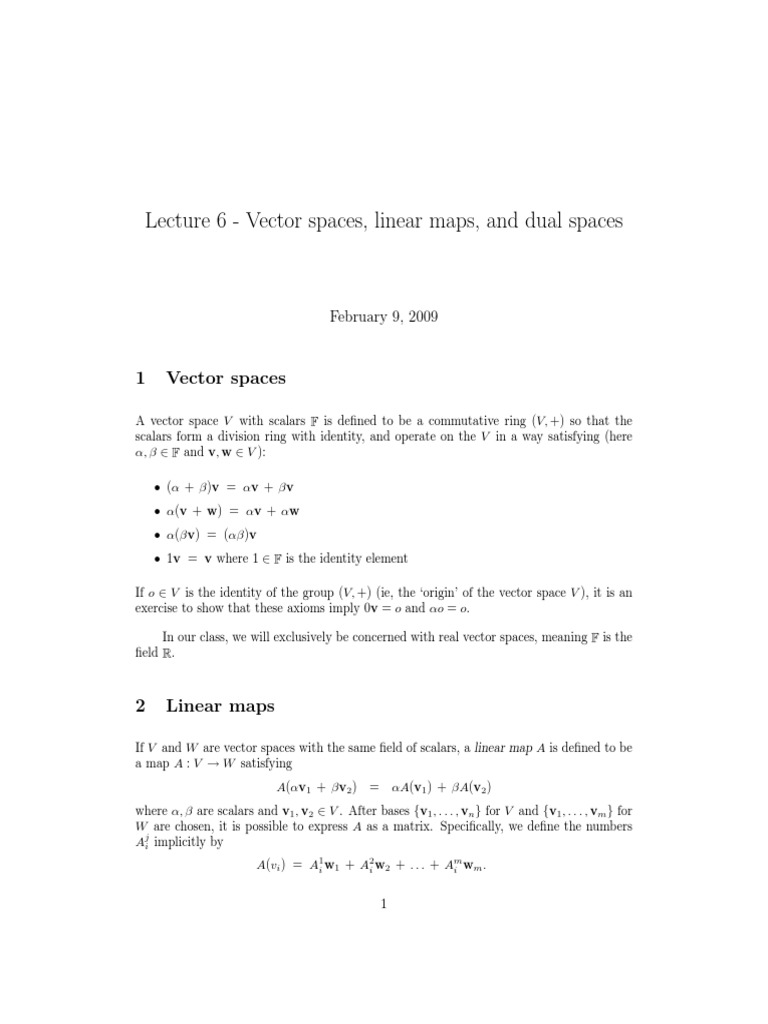 Lecture 6 - Vector Spaces, Linear Maps, and Dual Spaces | PDF | Science & Mathematics