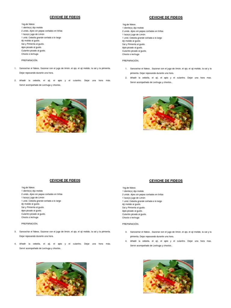 Ceviche de Fideos: Receta Fácil | PDF