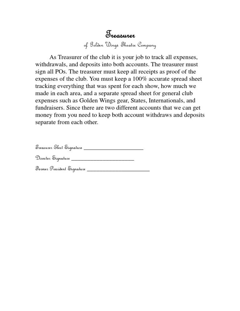 Treasurer Responsibilities for Theatre Company | PDF | Finance & Money ...