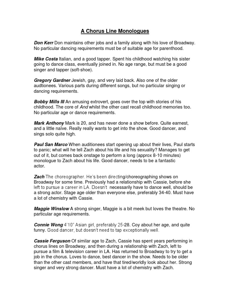 A Chorus Line Monologues | PDF