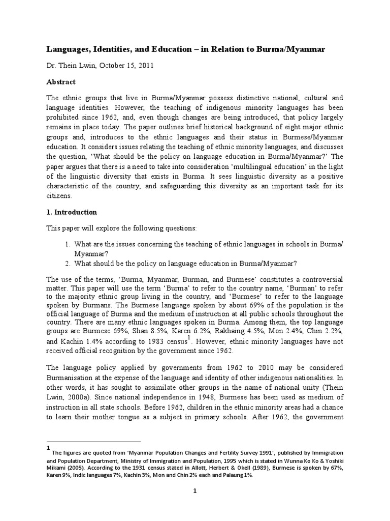Dr. Thein Lwin Language Article (English) 15thoct11 | PDF | Myanmar ...