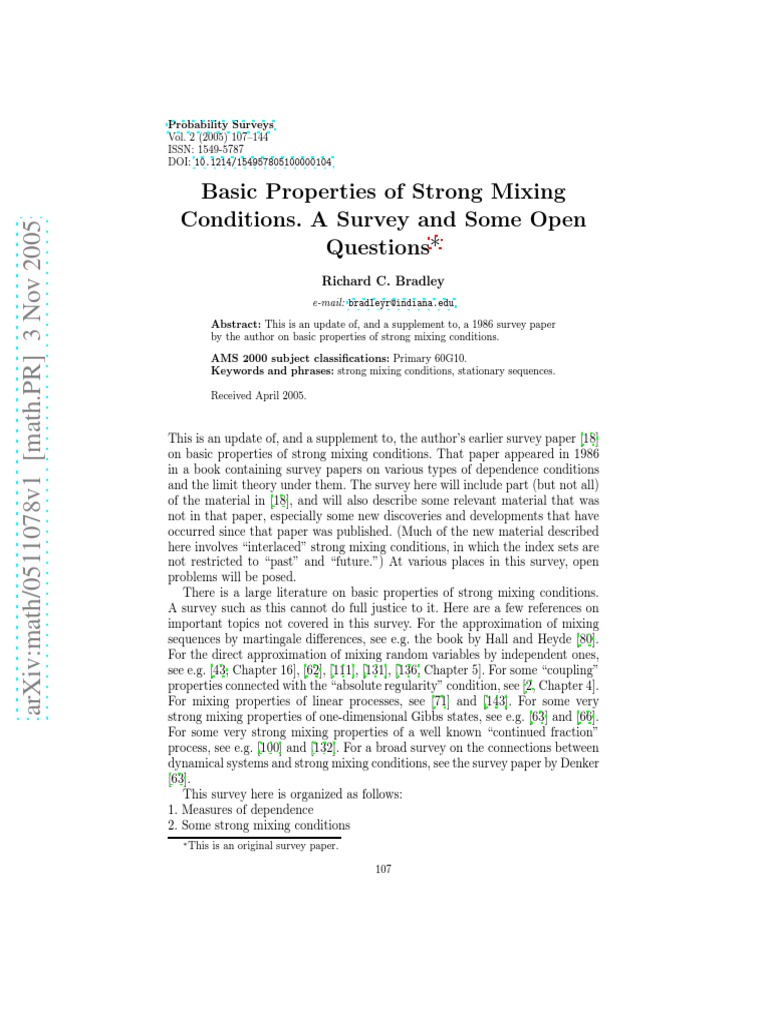 Strong Mixing Condition | PDF | Markov Chain | Mathematical Objects