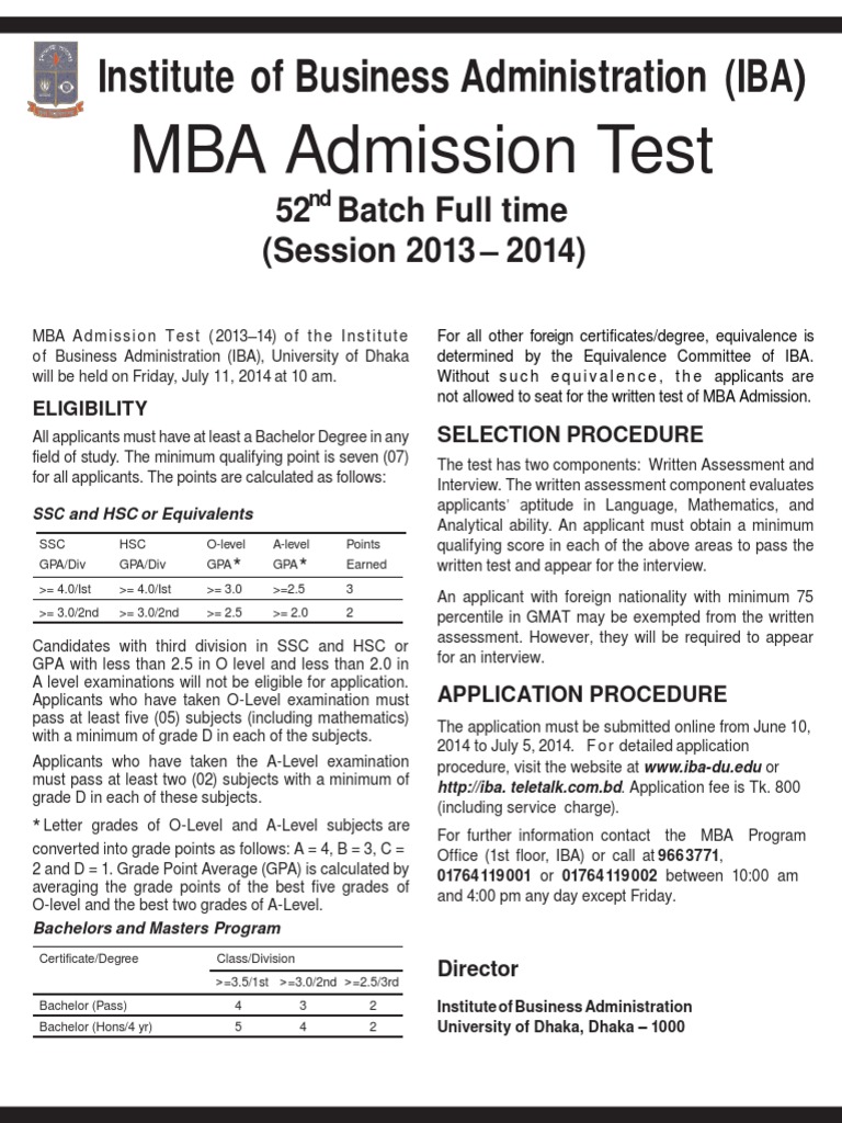 IBA Admission Guide | PDF | Master Of Business Administration | Grading ...