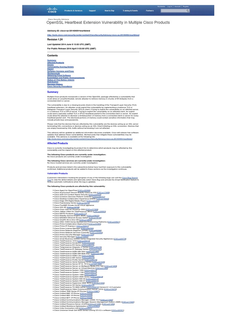 Openssl Heartbeat Extension Vulnerability in Multiple Cisco Products ...