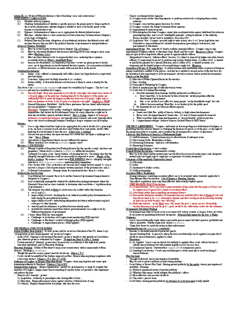 Con Law Study Guide | PDF | Case Or Controversy Clause | Standing (Law)