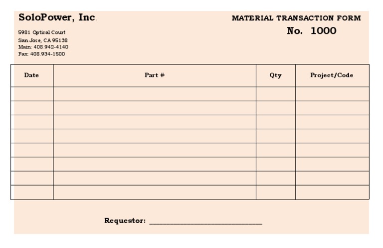 Material Transactions Form | PDF